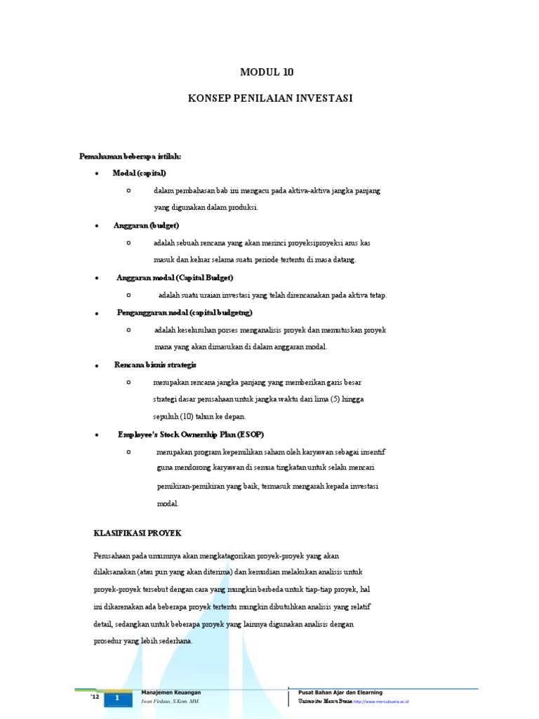 MK modul 10 Penilaian Investasi-ok | PDF
