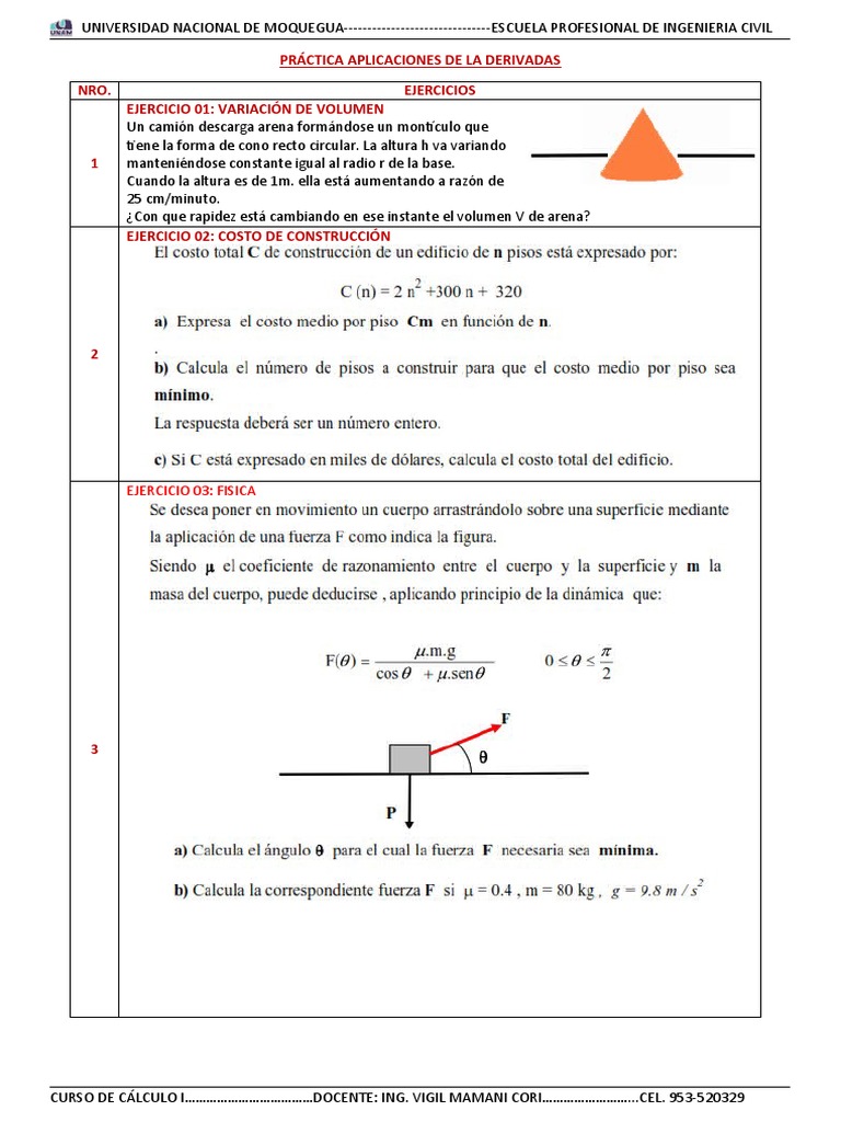Práctica Aplicaciones de La Derivadas Nro. Ejercicios Ejercicio 01: Variación de Volumen | PDF