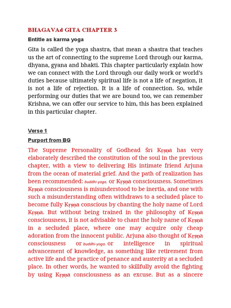 Karma Yoga in Bhagavad Gita Chapter 3 | PDF | Religion & Spirituality