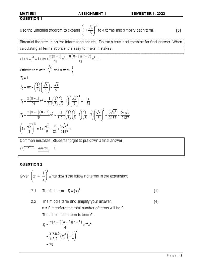 Solutions Assignment 1 Semester 1 2023 | PDF | Arithmetic | Applied Mathematics