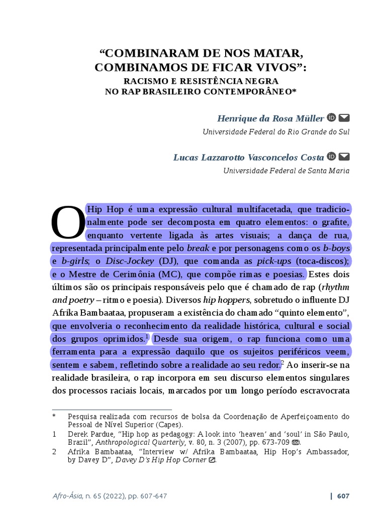 Henrique Da Rosa Müller Sobre o Rap | PDF | Sociologia | Música hip hop
