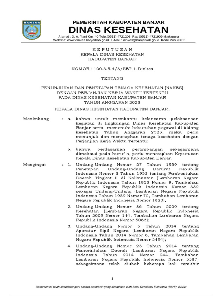 3.Sk Kadis Nakes Dpa Upt 2023 | PDF