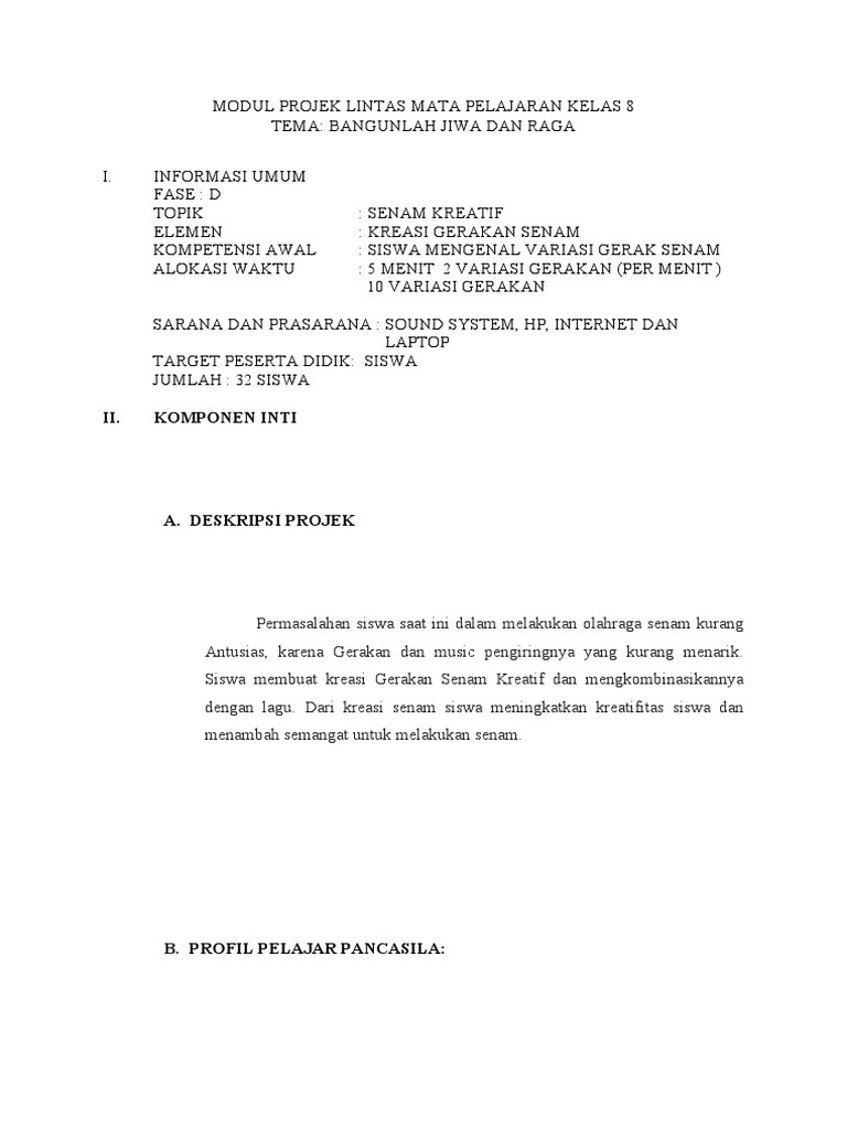 Modul Projek Bangunlah Jiwa Dan Raga Kelas 8 (Senam Kreatif) | PDF