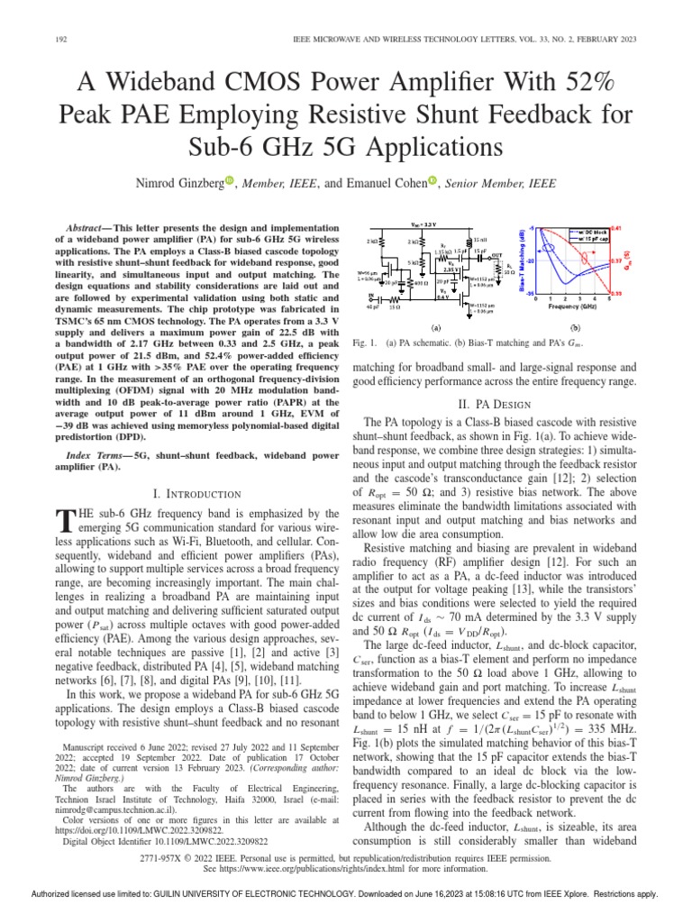 A Wideband CMOS Power Amplifier With 52 Peak PAE Employing Resistive ...