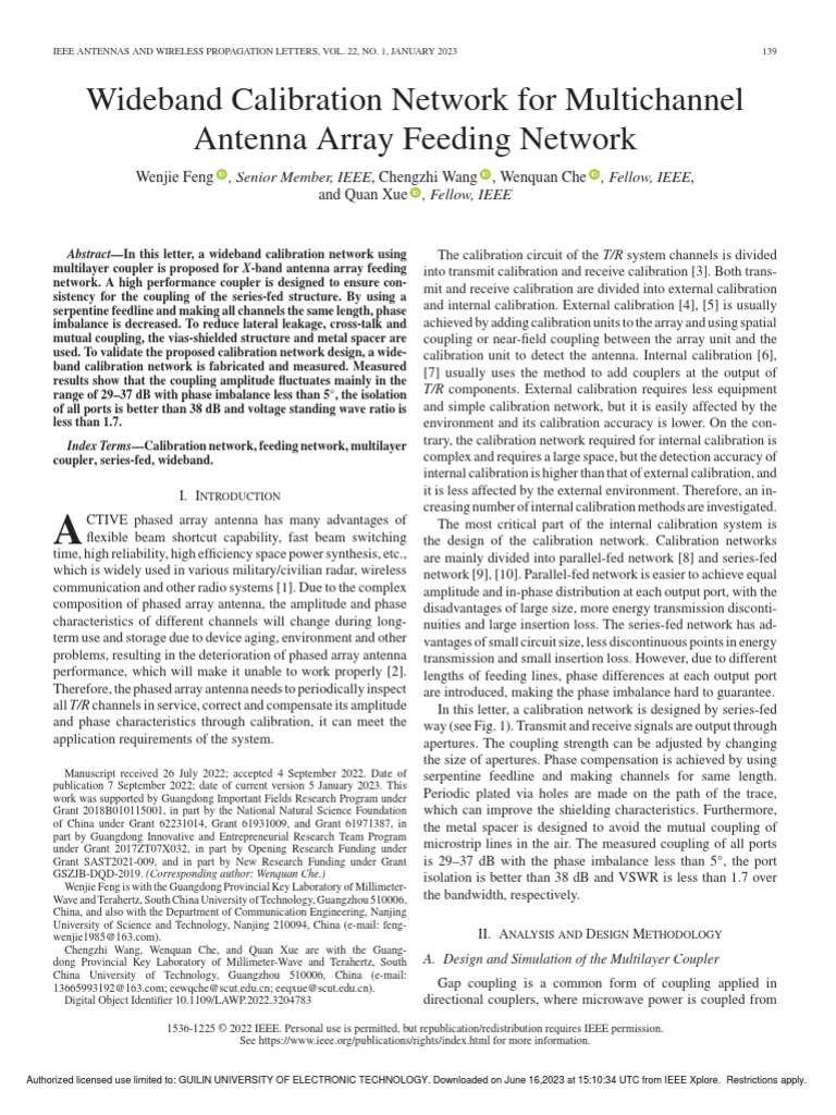 Wideband Calibration Network For Multichannel Antenna Array Feeding ...