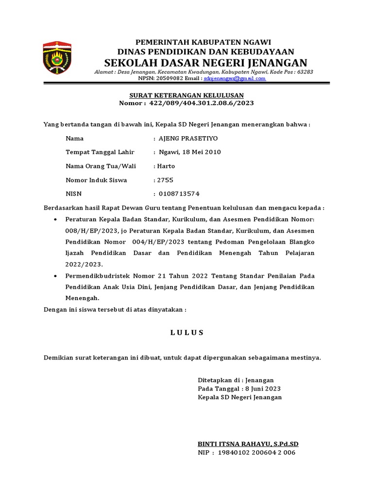 Surat Keterangan Lulus | PDF