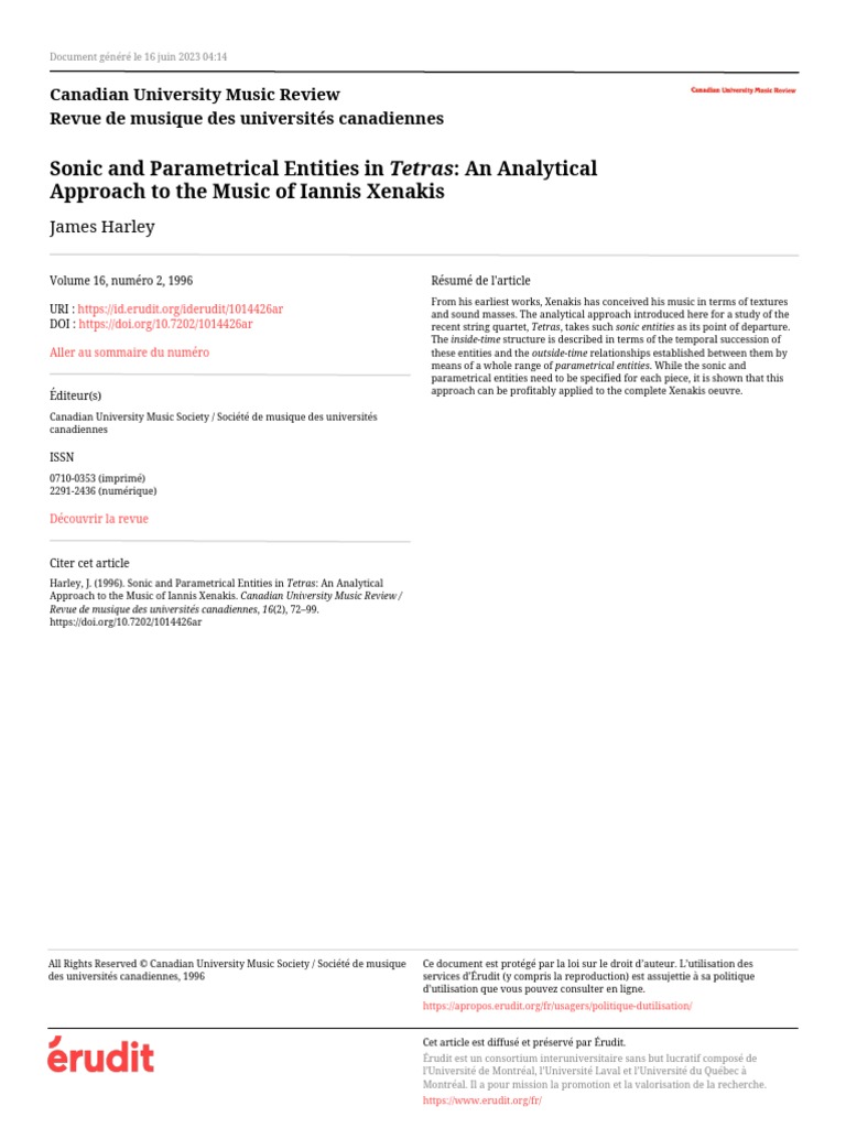 Analysis of Xenakis' Tetras Music | PDF | Violin | String Instruments