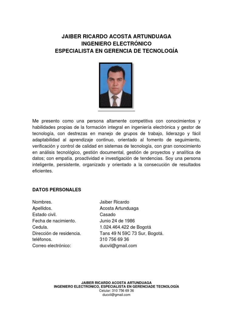 CV Ing Jaiber Acosta 06-2023 | PDF