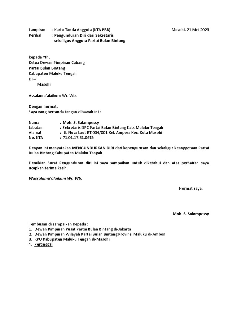 Contoh Surat Pengunduran Diri | PDF