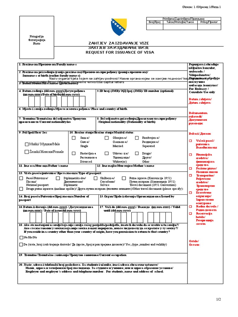 Bosnia Visa Application Form | PDF