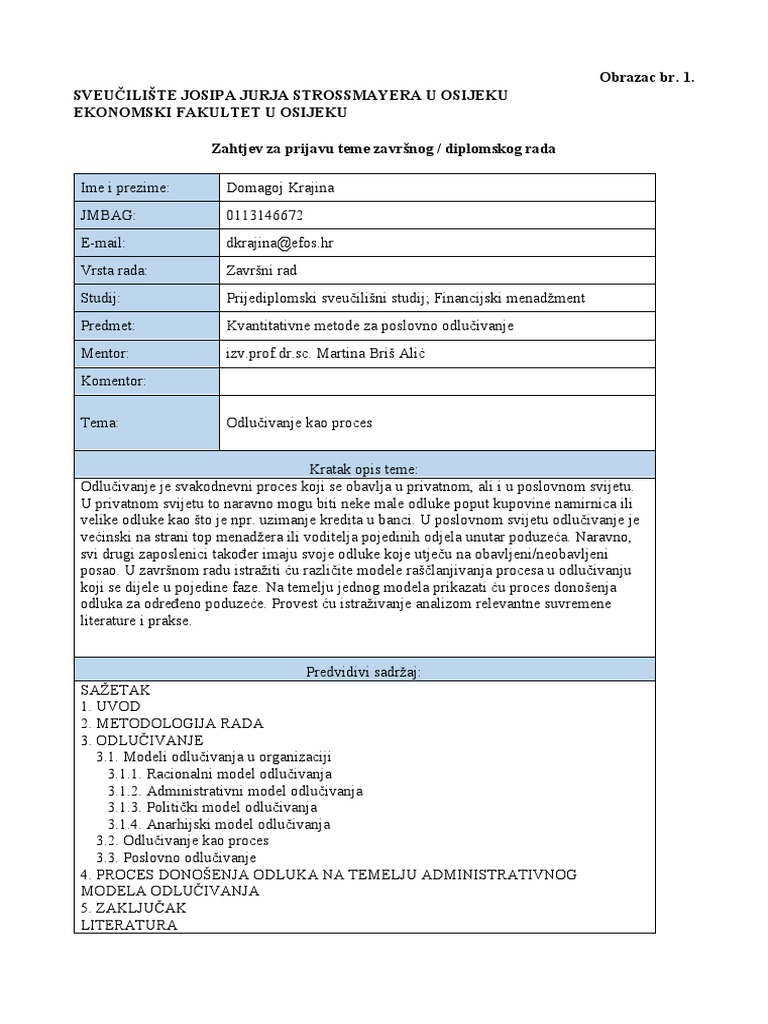 Domagoj Krajina - Obrazac Za Završni Rad | PDF