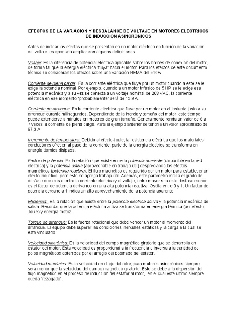 Efectos del Desbalance y Variación de Voltaje | PDF | Motor eléctrico ...