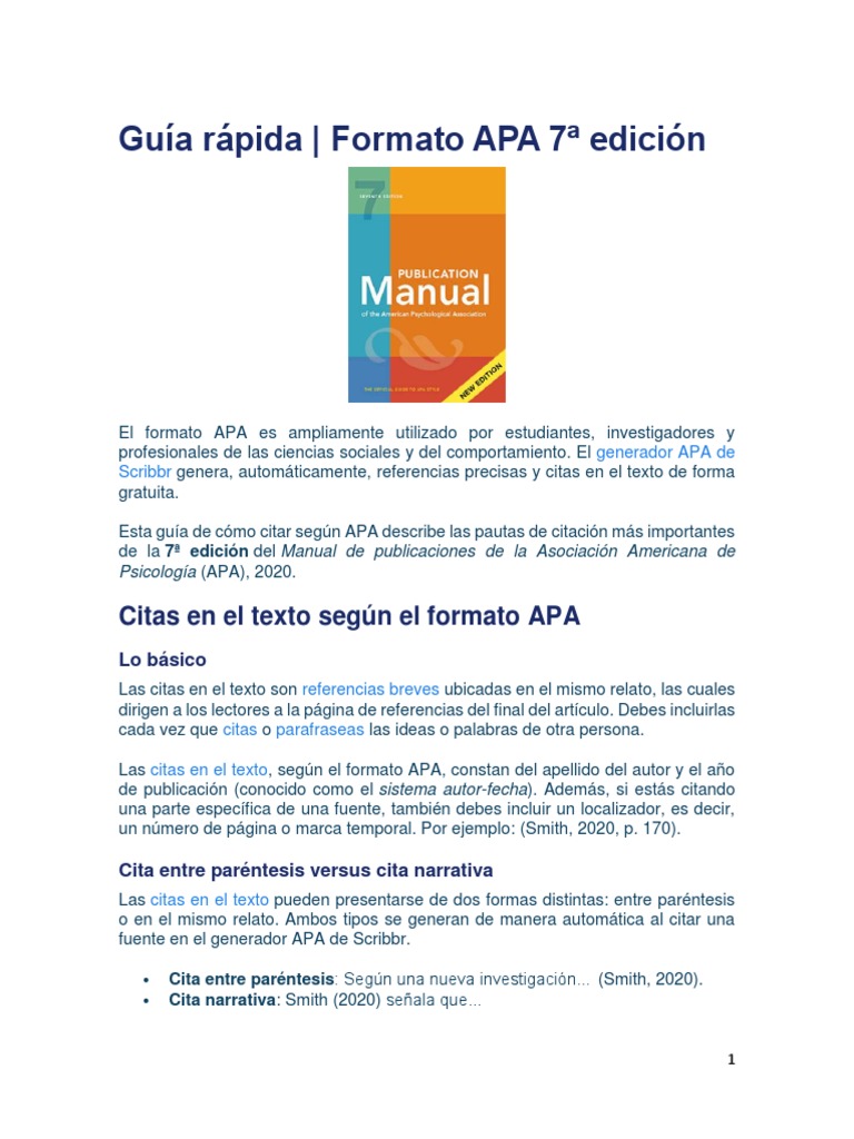 Guía de Citas y Referencias APA 7ª Ed. | PDF | Estilo apa