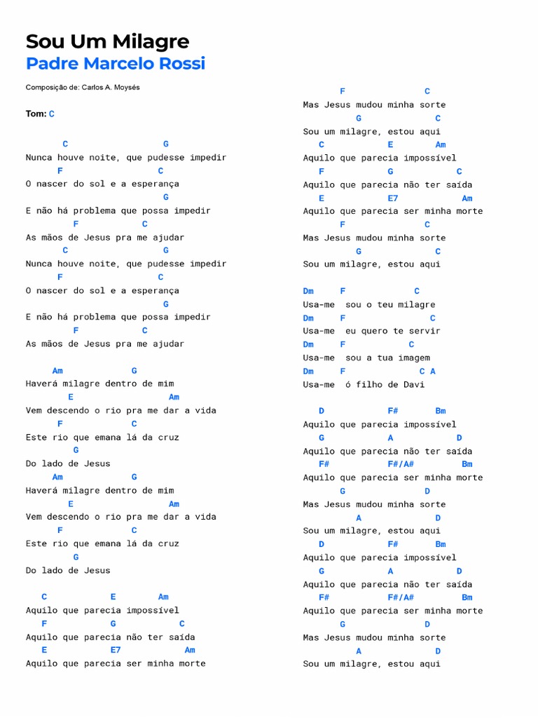 Cifra Club - Padre Marcelo Rossi - Sou Um Milagre | PDF