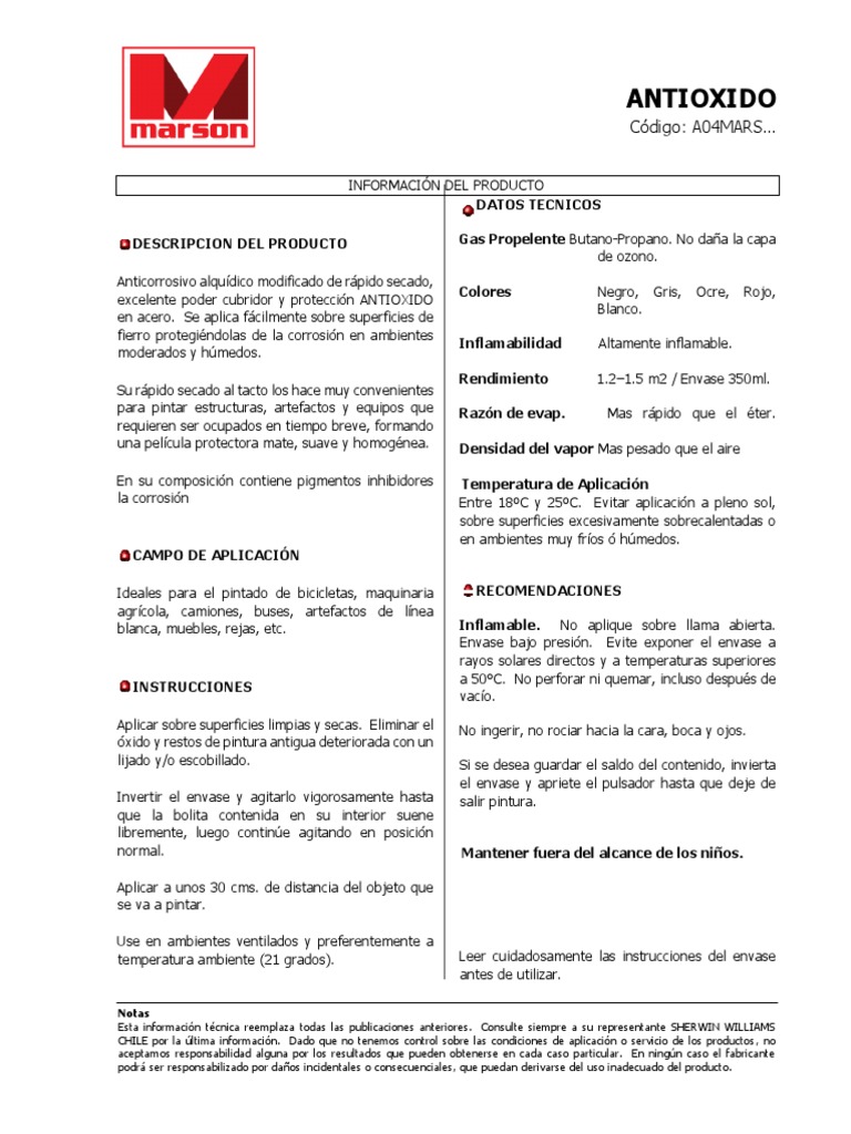 Antioxido Spray Marson | PDF | Pintar | Corrosión