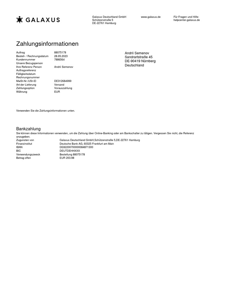 Galaxus Zahlungsinformationen 88075178 | PDF
