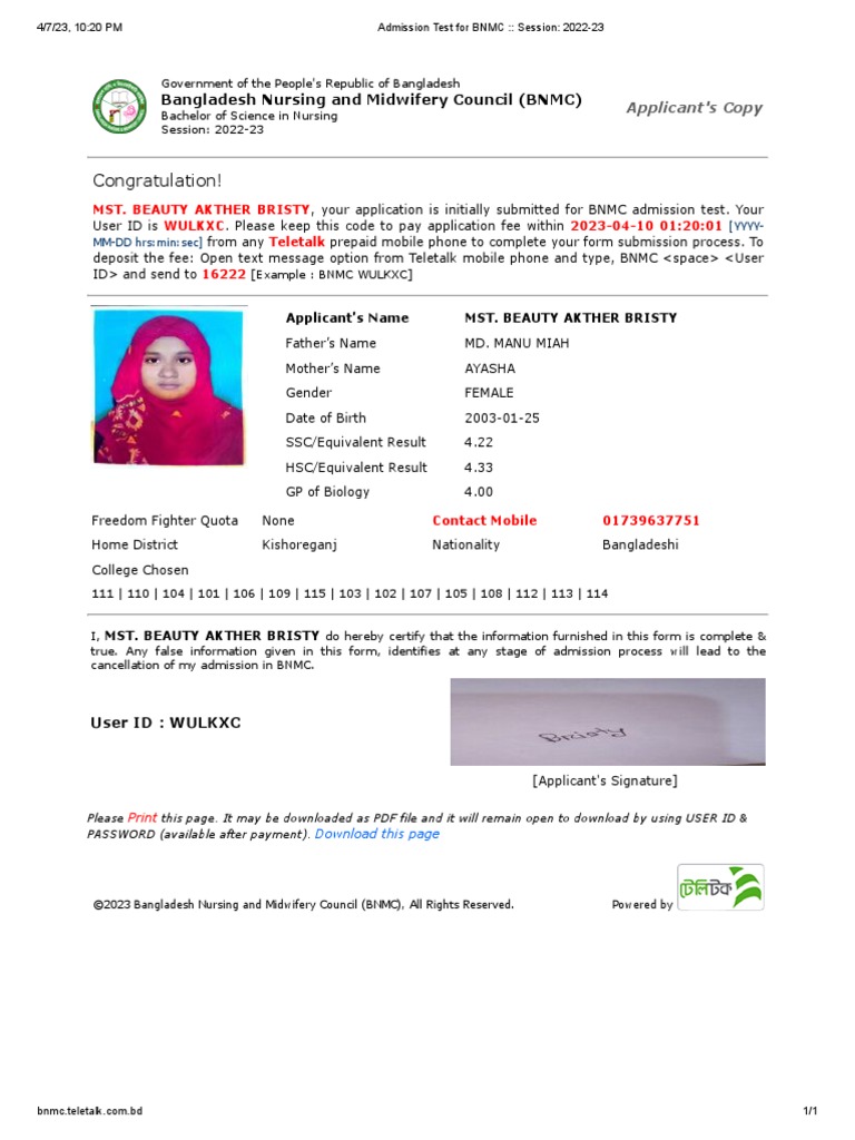 Admission Test For BNMC - Session - 2022-23 | PDF | Computing | Service ...