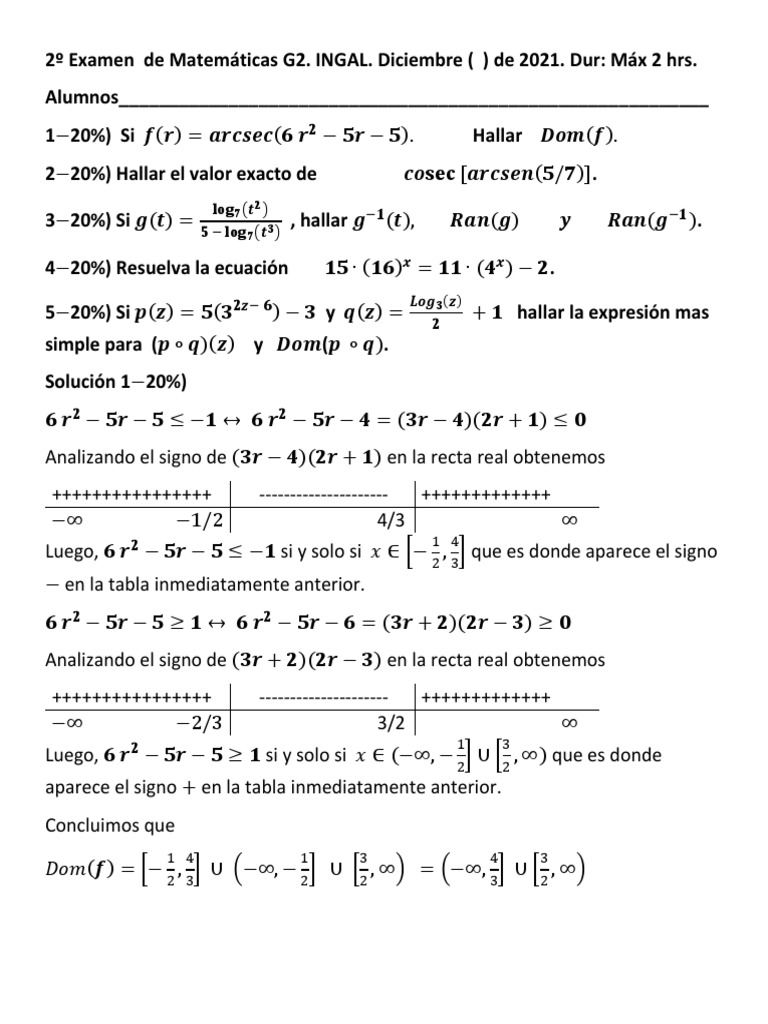 Solucion Del 2o Examen de Matemáticas G2 INGAL | PDF | Matemáticas | Objetos matemáticos