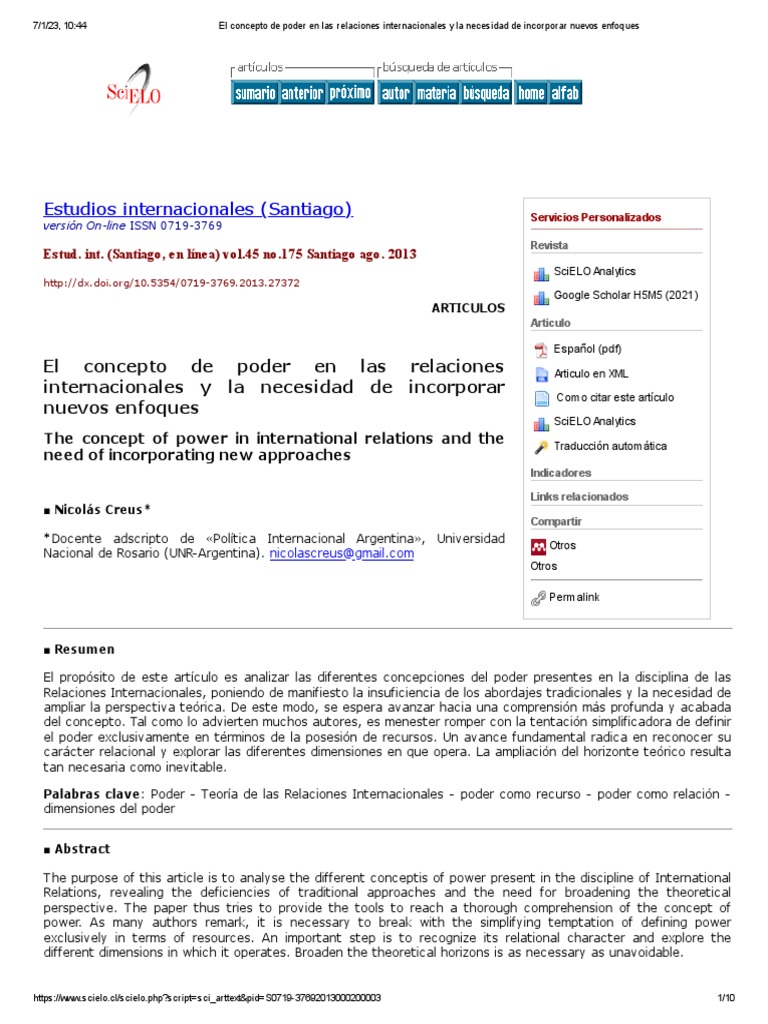 El Concepto de Poder en Las Relaciones Internacionales y La Necesidad de Incorporar Nuevos ...