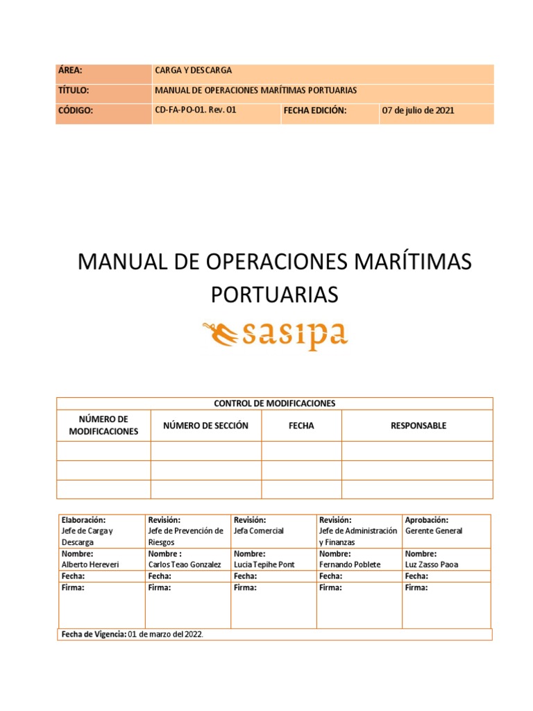 Manual de Operaciones Maritimas Portuarias Cd-Fa-Po-01 V5R | PDF ...