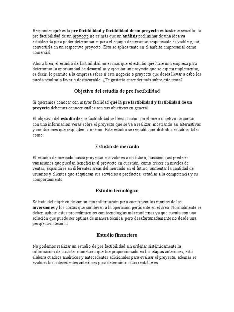 Prefactibilidad de Proyectos | PDF | Estudio de factibilidad | Mercado ...