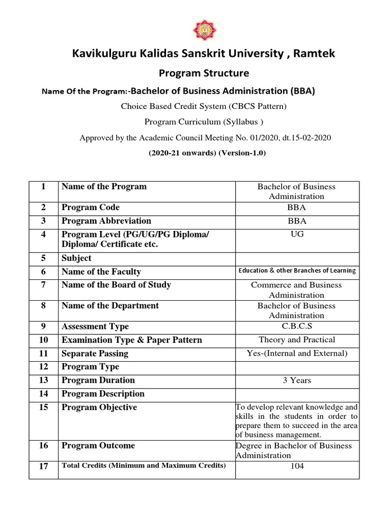 BBA Syllabus 2020-21 | PDF