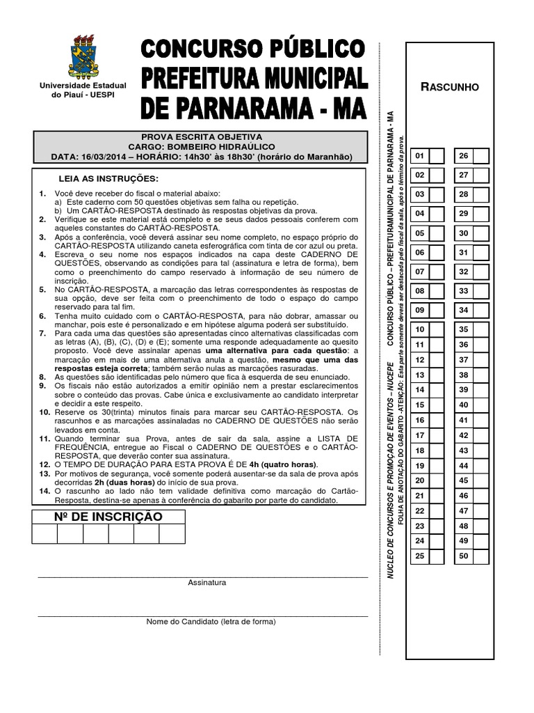 prova_bombeiro_parnarama | PDF