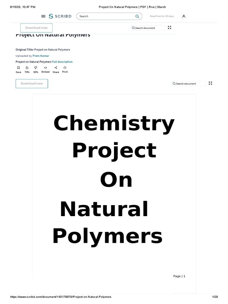 Project On Natural Polymers | PDF | Rna | Starch
