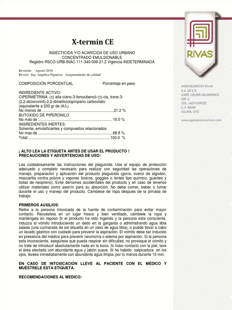 X-Termin CE (Rivas Laboratorios) | PDF | Agua | Especialidades Medicas
