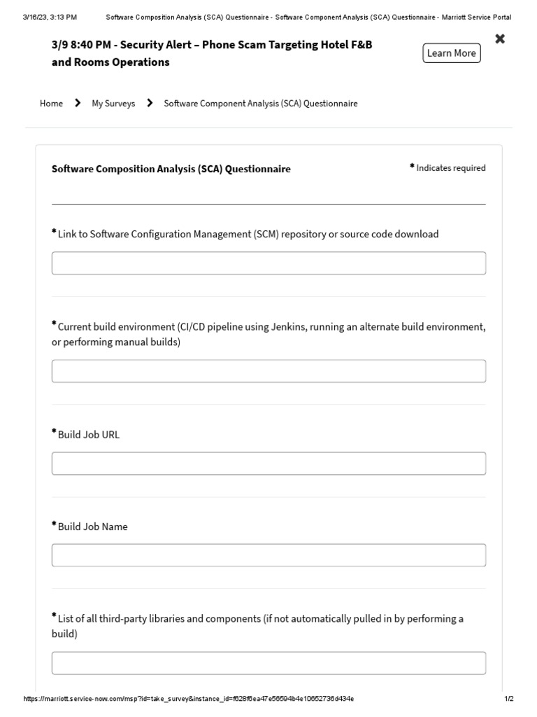 Software Composition Analysis (SCA) Questionnaire - Software Component Analysis (SCA ...