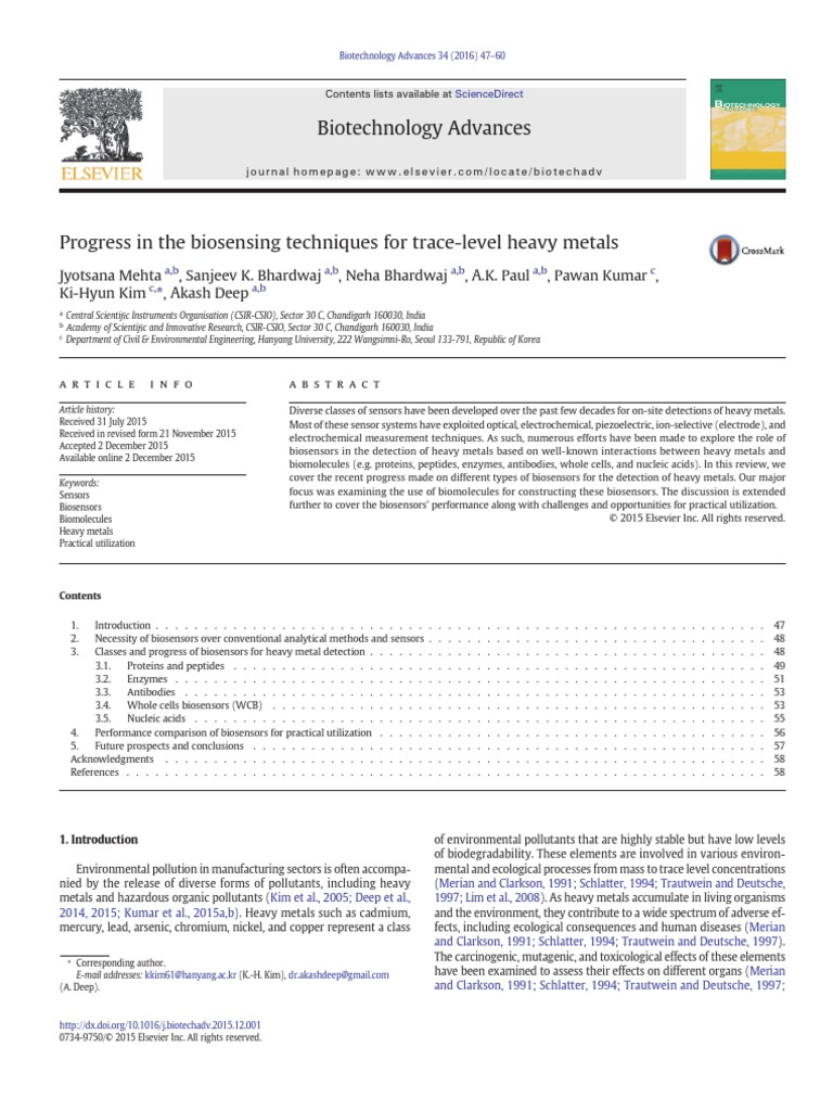 2016 Progress in The Biosensing Techniques For Trace Level Heavy Metals ...