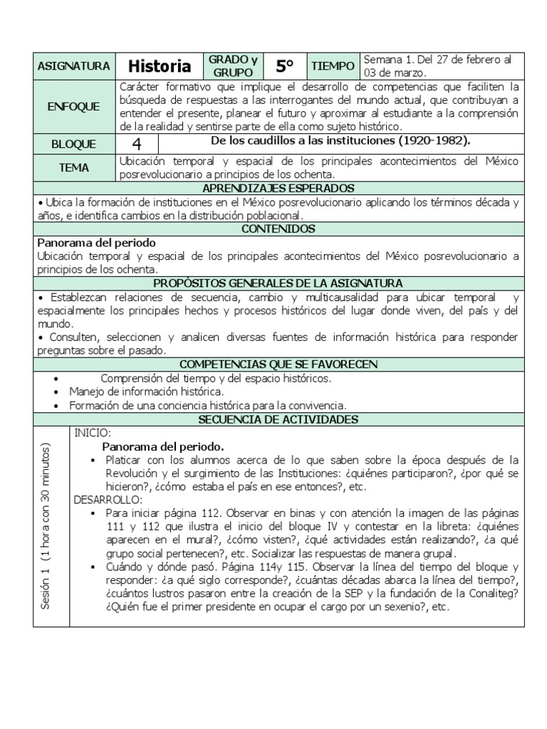 Plan 5to Grado - Bloque 4 Historia (2016-2017) | PDF | México | Reforma ...