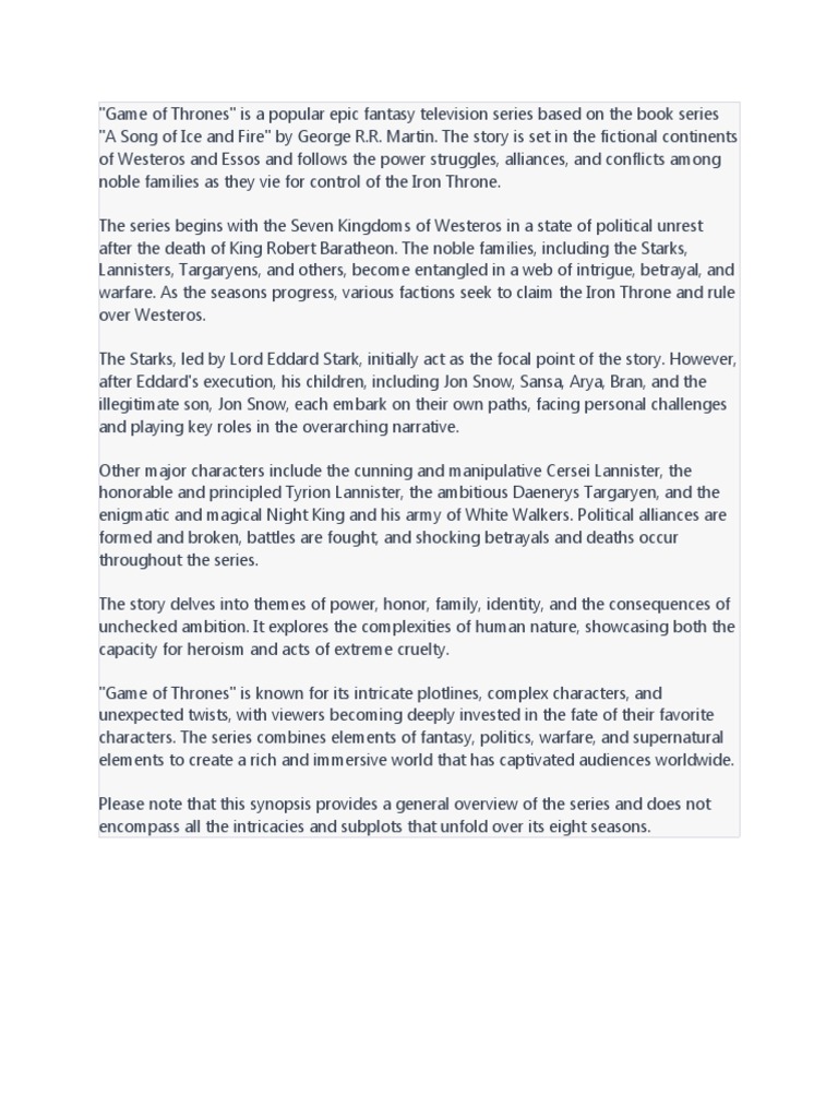 Game of Thrones Synopsis | PDF