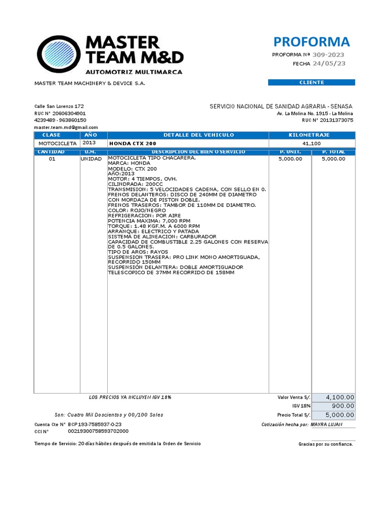 Proforma 1 Master Team | PDF | Motocicleta | Carros deportivos