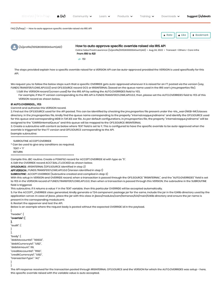 FAQ - How To Auto Approve Specific Override Raised Via IRIS API | PDF ...