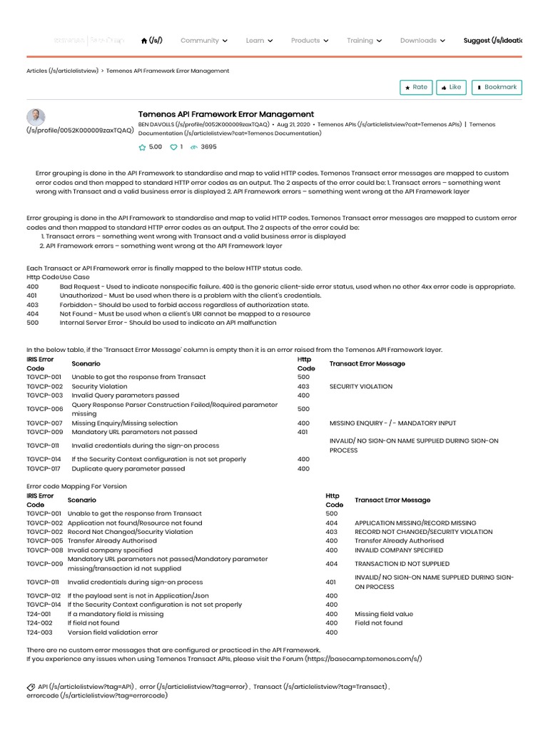 Temenos API Framework Error Management | PDF | Hypertext Transfer Protocol | Internet