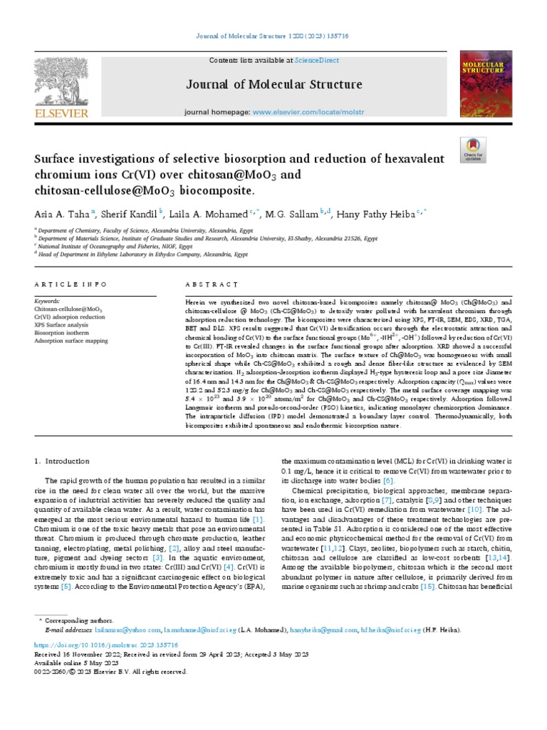 Journal of Molecular Structure: 3 3 Asia A. Taha, Sherif Kandil, Laila ...
