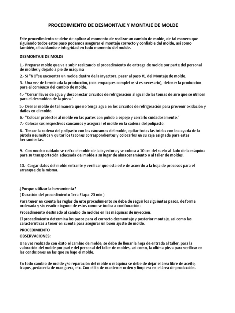 Montaje y Desmontaje de Molde | PDF