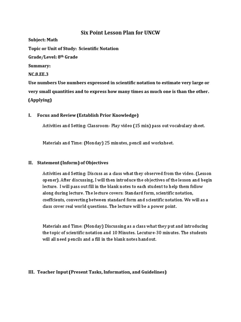 Scientific Notation | PDF | Lecture | Lesson Plan