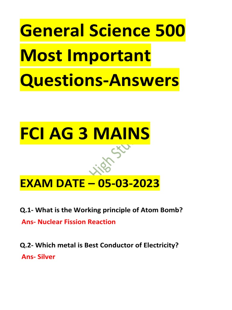 General Science 500 Most Important Questions12345 | PDF | Chemical ...