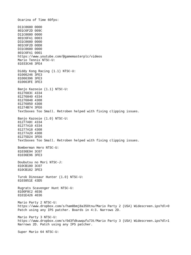Widescreen n64 Cheats | PDF | Japanese Games | Video Games