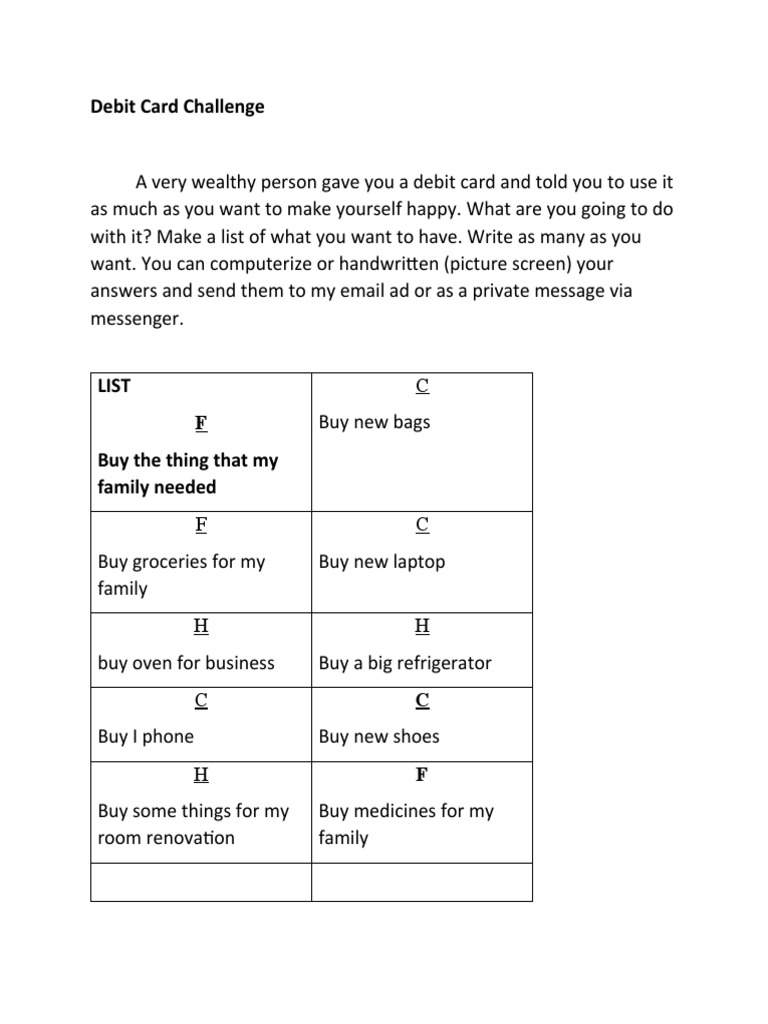 Debit Card Challenge | Download Free PDF | Clothing