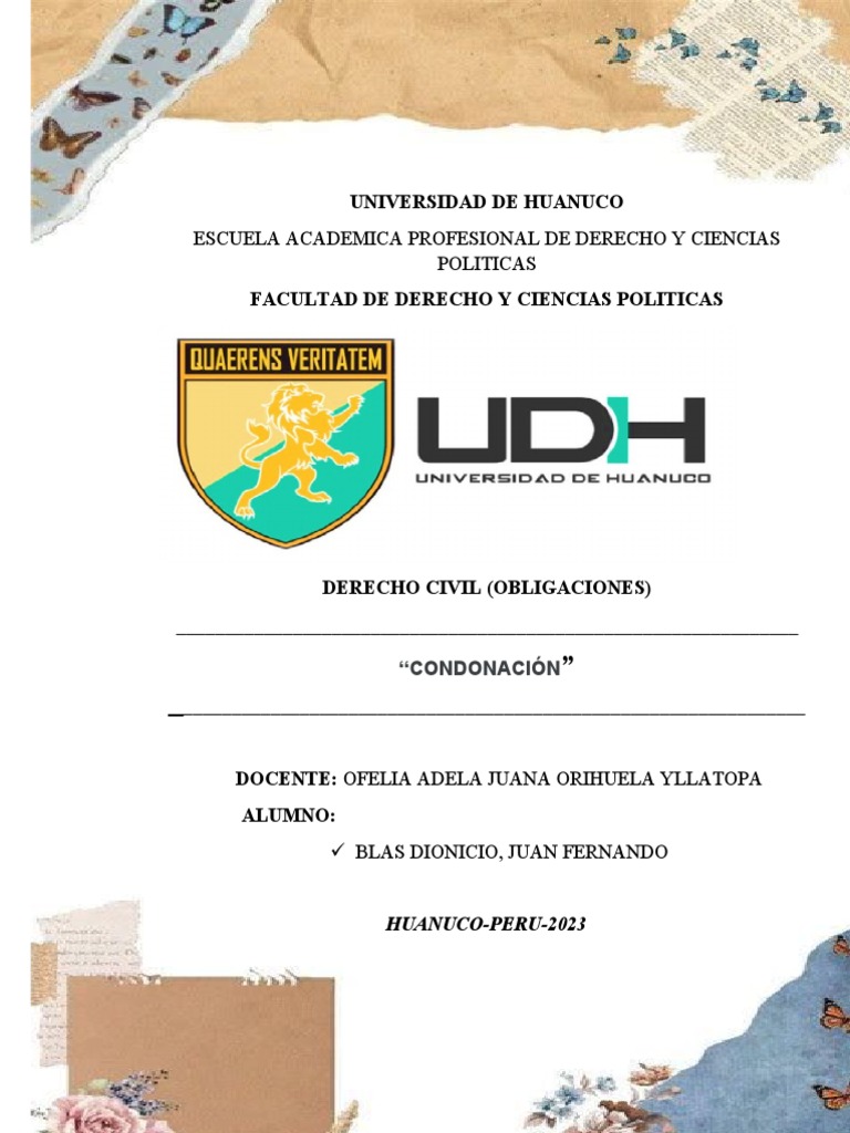 3ta Derecho Civil Obligaciones La Condonacion Blas Ok | PDF | Alivio de la deuda | Deuda