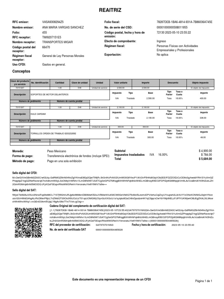 CFDI de Transportes Migar | PDF | Impuestos | Economias