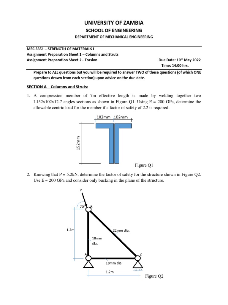 Columns + Torsion Assignments Prep Sheets - 2022 | PDF