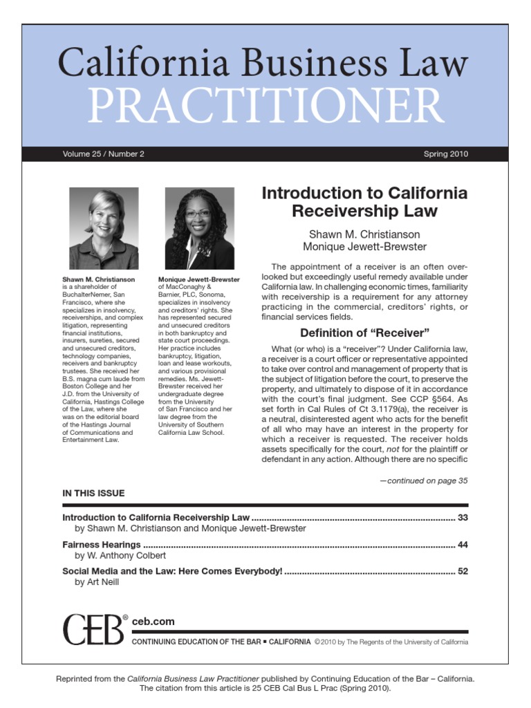 BU Practi Spr10 Intro-CA-receivership | PDF | Receivership | Bankruptcy