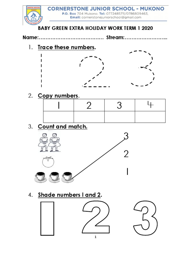 Baby Green Extra Holiday Work Term 1 2020 Cornerstone Junior School | PDF