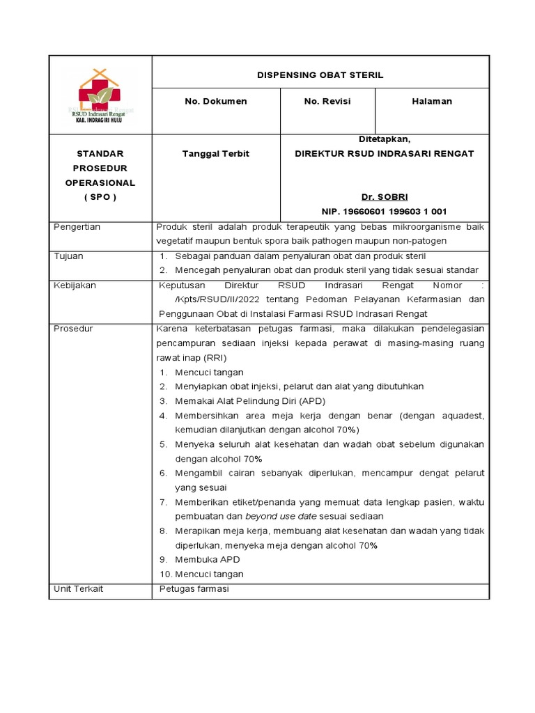 Spo Dispensing Obat Steril Pdf