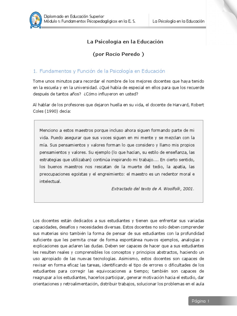 la psicologia en la educacion | PDF | Aprendizaje | Psicología Educacional