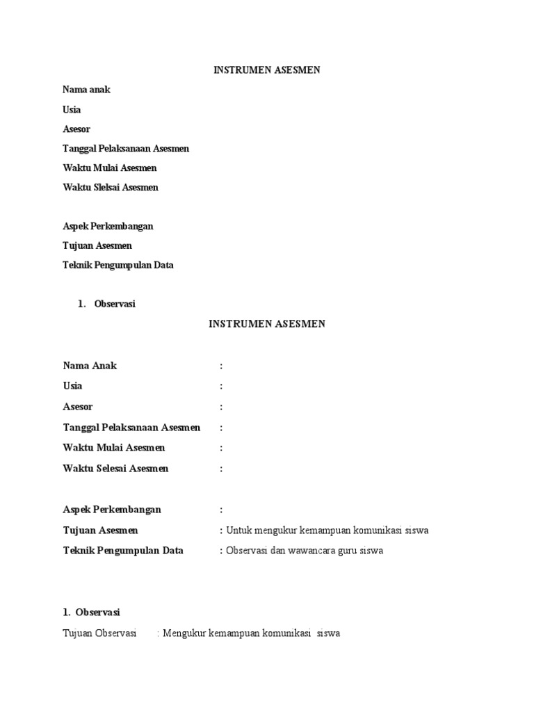 INSTRUMEN ASESMEN Komunikas Abk Abak | PDF